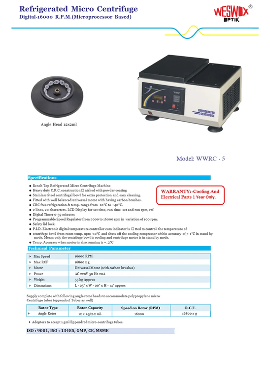Buy REFRIGERATED MICRO CENTRIFUGE DIGITAL at best prices online in ...
