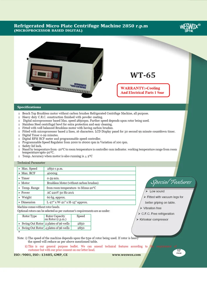 Buy Refrigerated Micro plate Centrifuge Brushless at best prices online ...