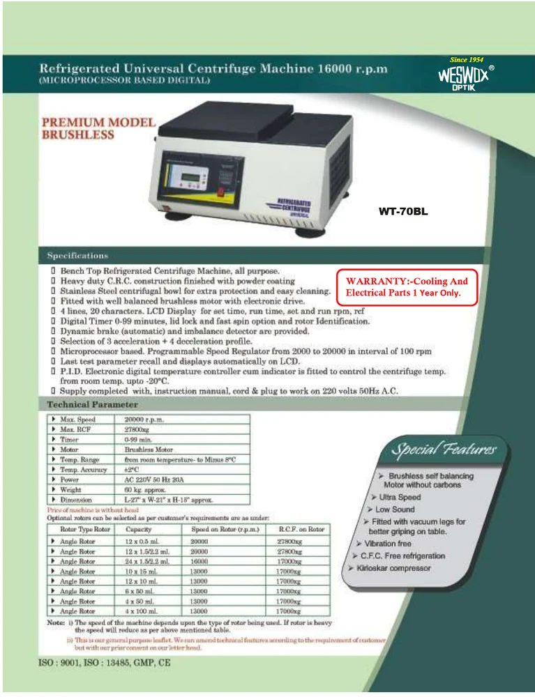 Buy REFRIGERATED CENTRIFUGE WITH ANGLE ROTOR at best prices online in ...